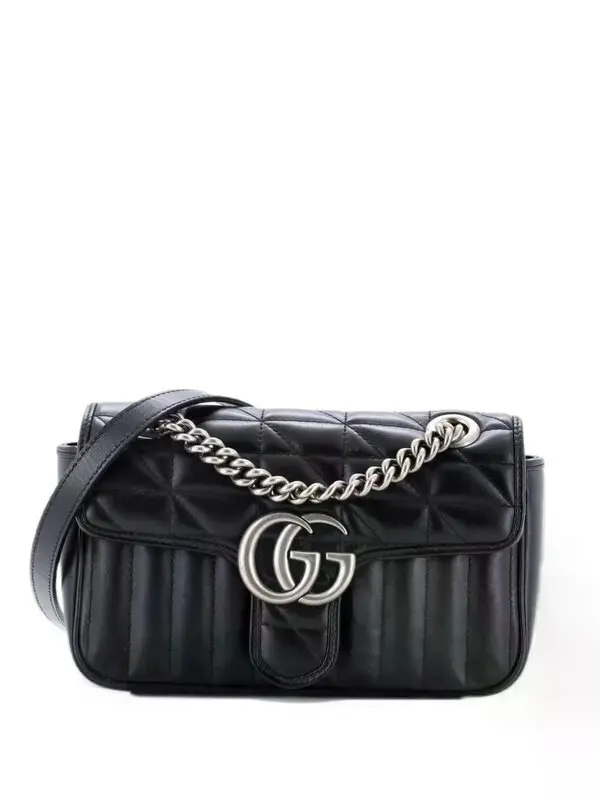 Gucci Gg Marmont Flap Bag Mixed Matelasse Leather Mini Shoulder Bag - Black