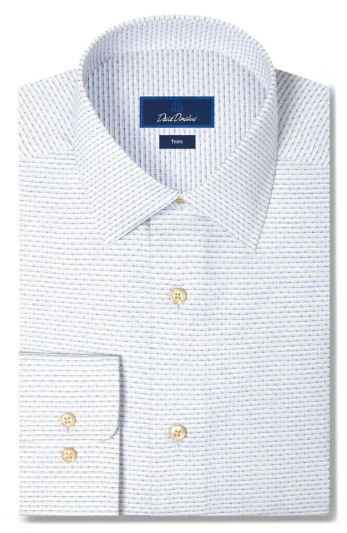 David Donahue Trim Fit Micro Cotton Dobby Dress Shirt - Dune/blue
