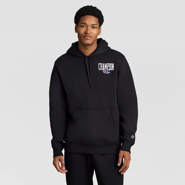 Champion Fleece Hoodie, Left Chest Graphic - Black