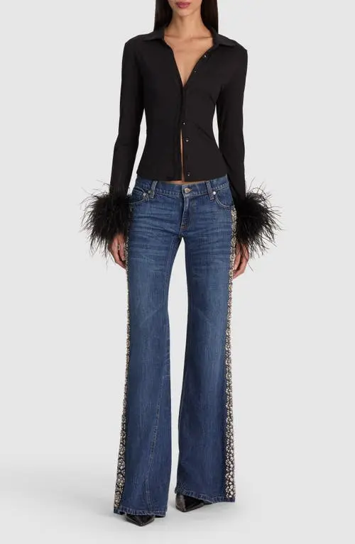 Alice + Olivia Freya Button Down Top With Feather Cuffs
