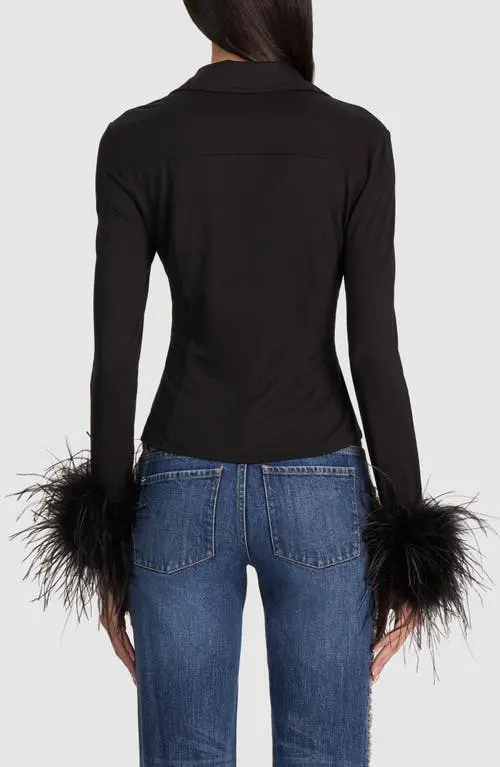 Alice + Olivia Freya Button Down Top With Feather Cuffs
