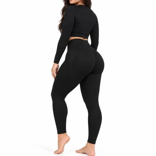LECHERY® X Yahaira Shaping Leggings & Double Tummy Long Sleeve 2-piece Set