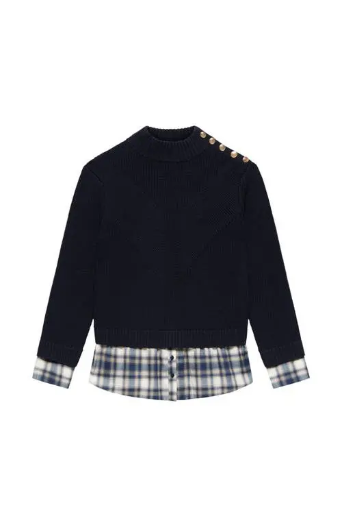 Mint Velvet Checked Trim Jumper Pullover Long Sleeve Stand Collar Regular Sweater