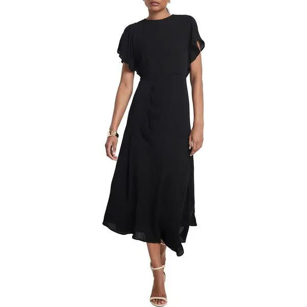Mint Velvet Draped Asymmetric Midi Dress - Black