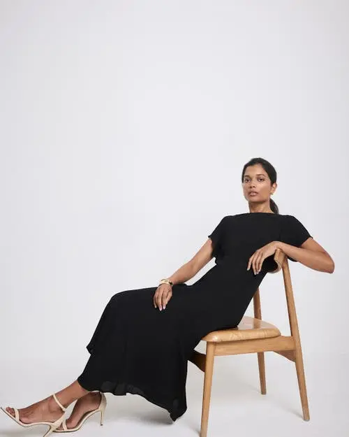Mint Velvet Draped Asymmetric Midi Dress - Black