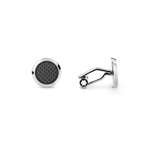 Montblanc Stainless Steel Carbon-patterned Inlay Round Cufflinks