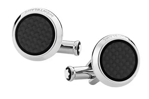 Montblanc Stainless Steel Carbon-patterned Inlay Round Cufflinks