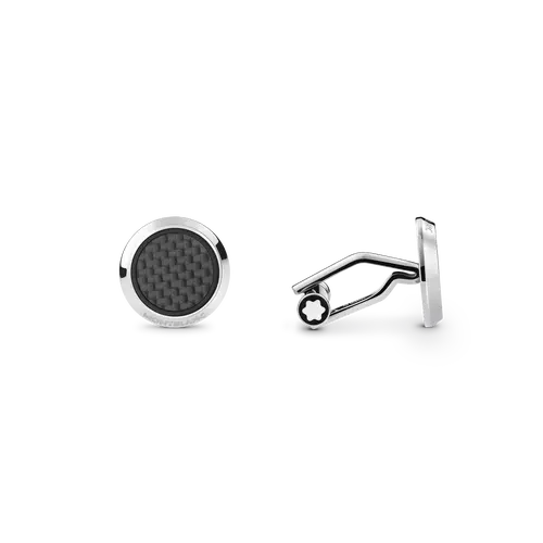 Montblanc Stainless Steel Carbon-patterned Inlay Round Cufflinks