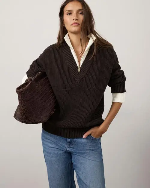 Mint Velvet Layered Funnel Neck Zip Jumper