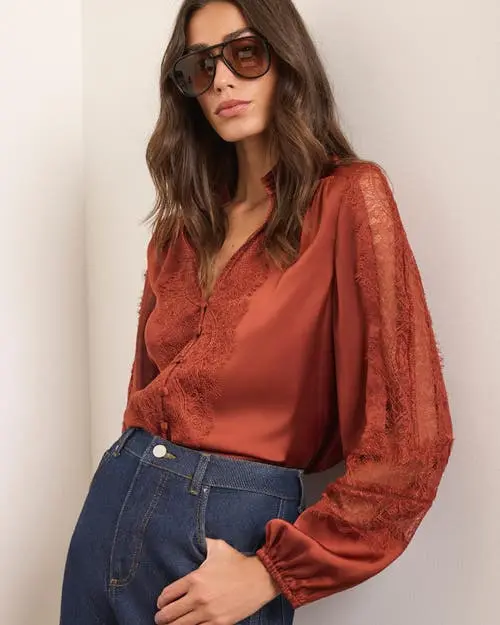 Mint Velvet Satin Lace Detail Blouse