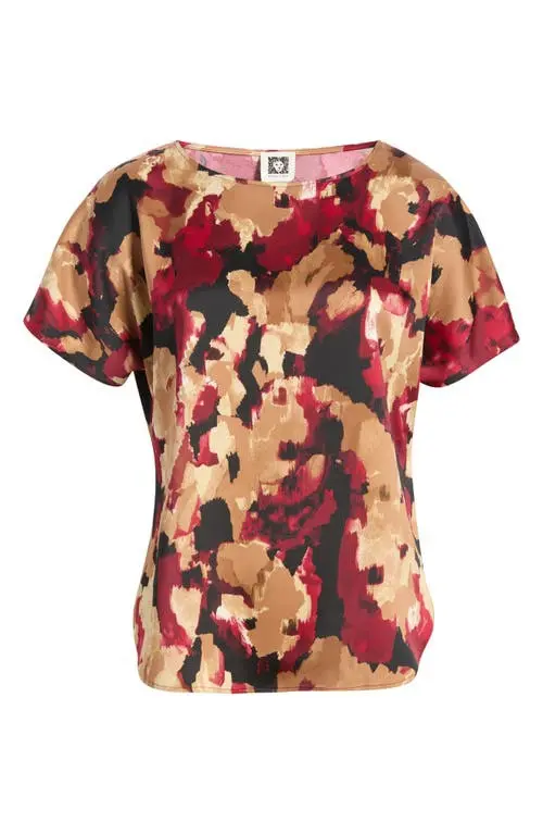 Anne Klein Abstract Print Bateau Neck Top - Vicuna Multi