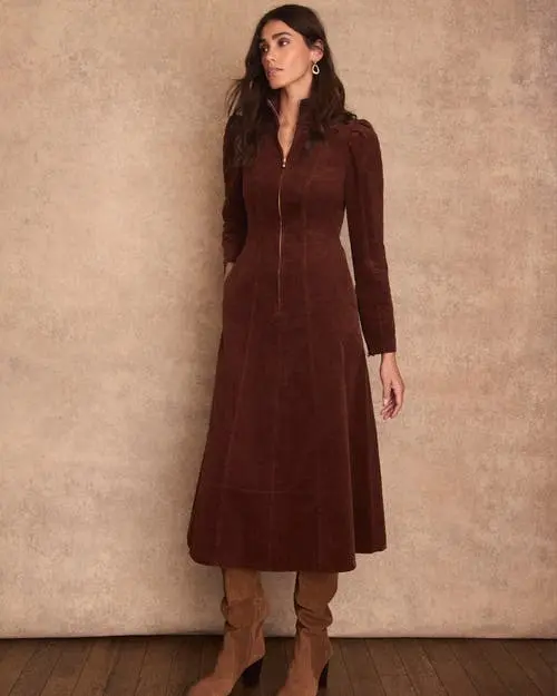 Mint Velvet Corduroy Stand Collar Midi Dress