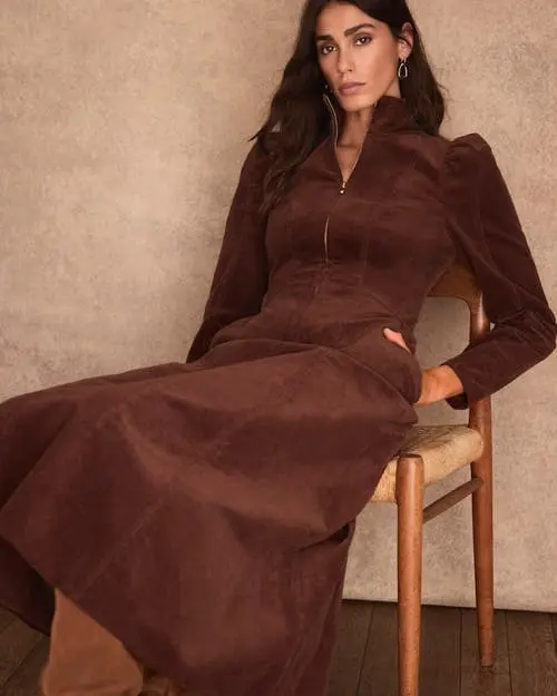 Mint Velvet Corduroy Stand Collar Midi Dress