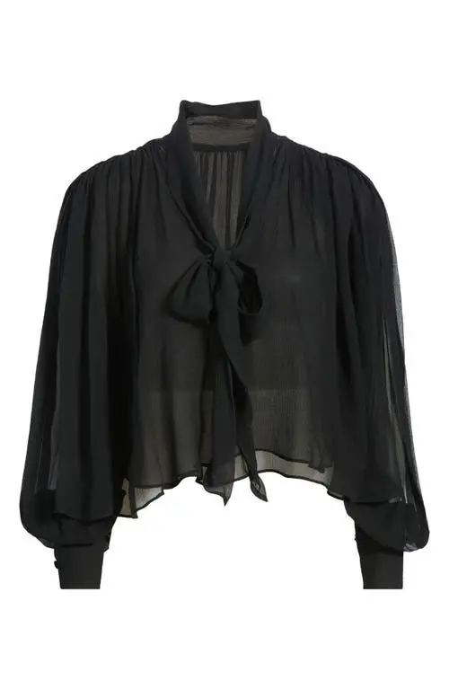 FRAME The Belle Tie Neck Silk Top