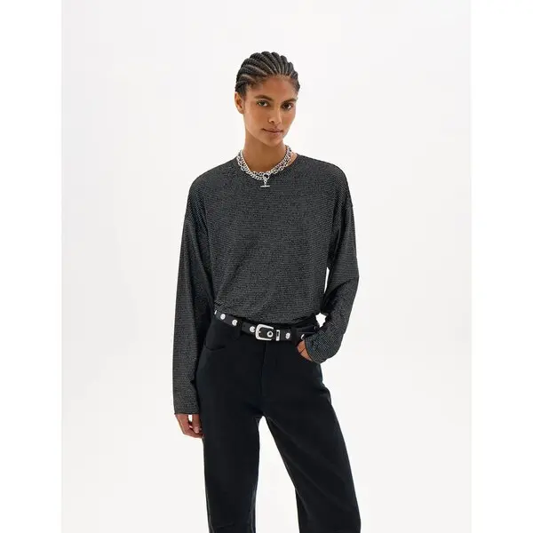 HUSH Averra Lurex Stripe Long Sleeve Top