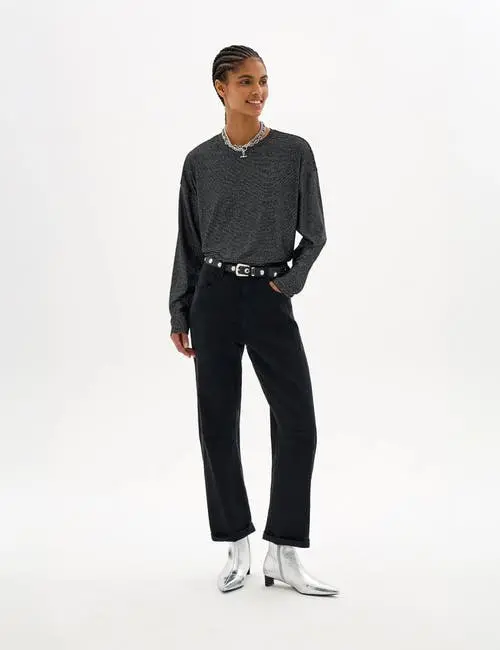 HUSH Averra Lurex Stripe Long Sleeve Top