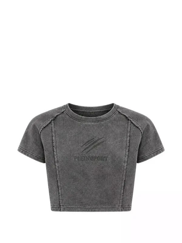 PLEIN SPORT Acid-wash Cropped T-shirt - Grey
