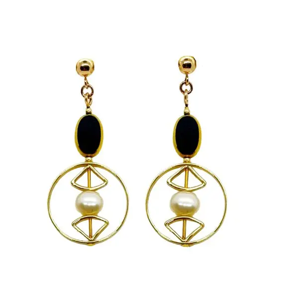 ARACHELI STUDIO Circle Art Deco Pearls Earrings