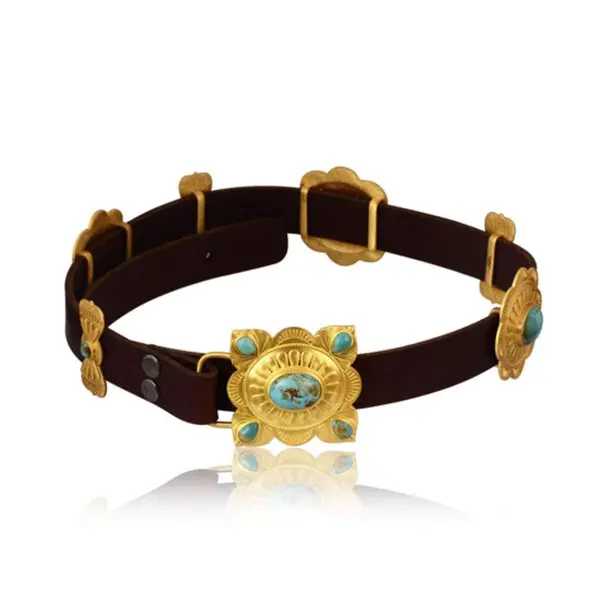 CHRISTINA GREENE Western Charm Turquoise & Brass Concho Belt - Blue