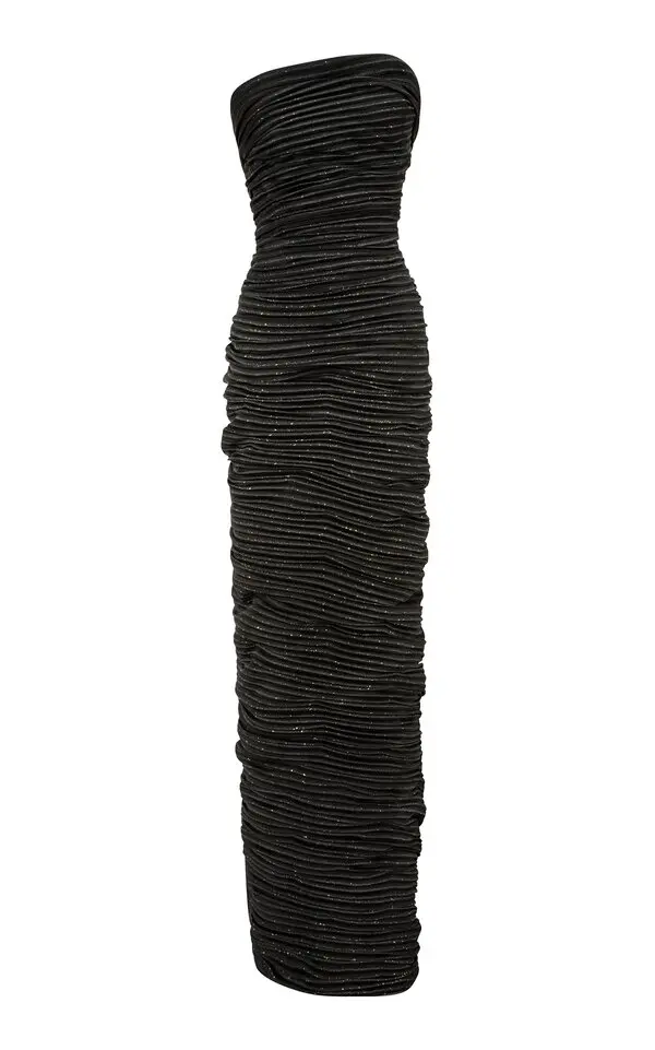 MARMAR HALIM Pleated Silk Satin Gown - Black