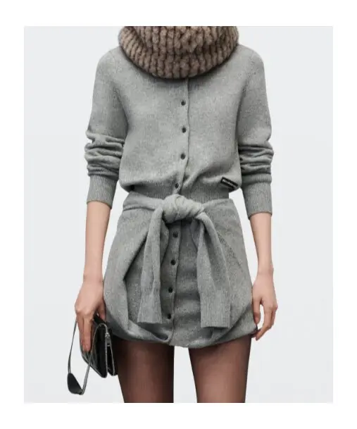 Alexander Wang Pre-styled Tied Sleeve Cardigan Dress - Ash-grey