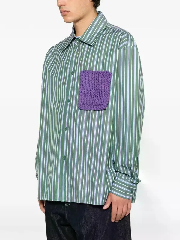 CHARLES JEFFREY Stripe-print Knitted-pocket Shirt