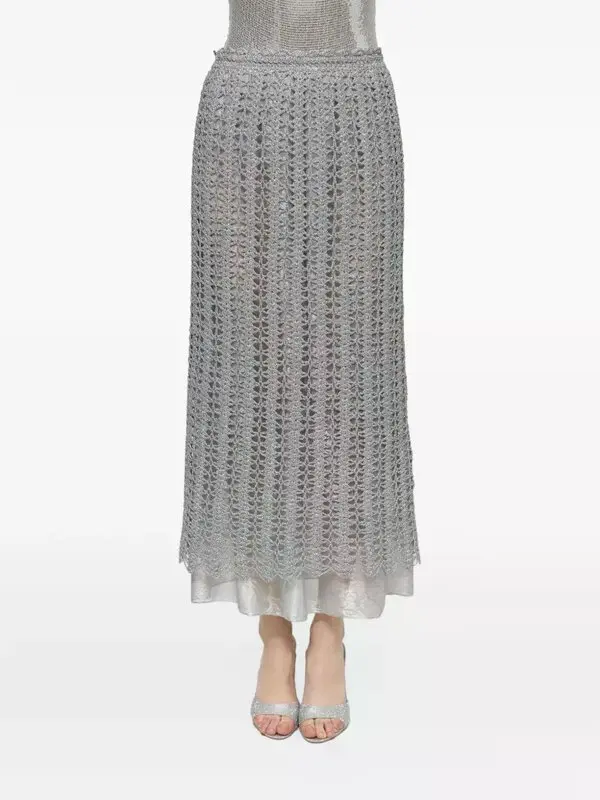 ATU BODY COUTURE Crochet-knit Metallic-effect Maxi Skirt
