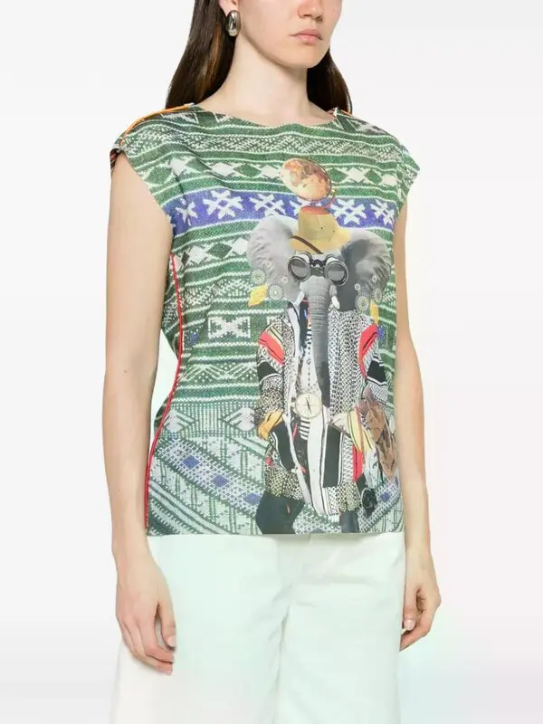 The Artistylist Elephant-print Cap-sleeve T-shirt