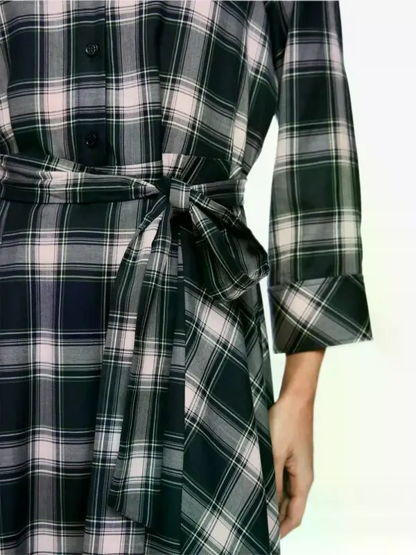 MARCCAIN Check-print Belted Shirt Midi Dress