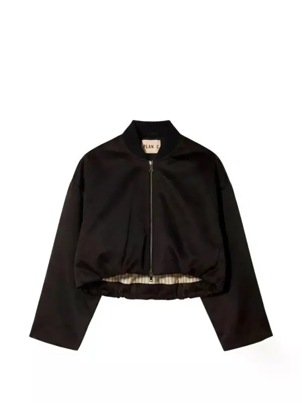 Plan C Cropped Zip-up Bomber Jacket - Black