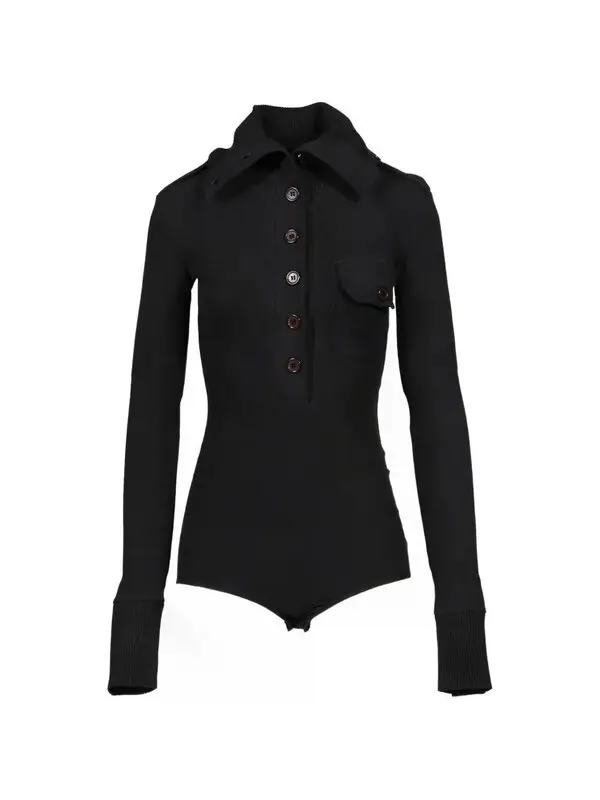 GREG ROSS High-collar Flap-pocket Bodysuit - Black