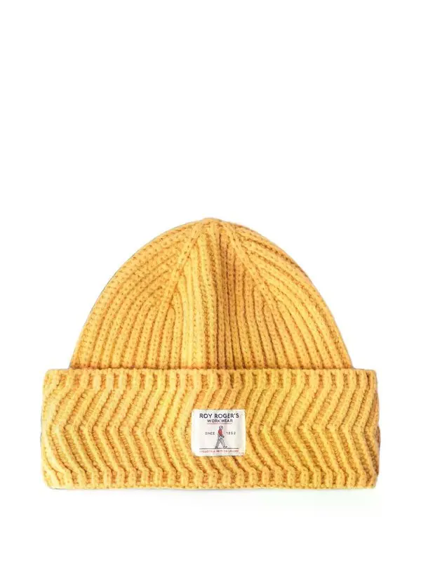 ROY ROGER'S Ribbed-knit Logo-patch Beanie Hat