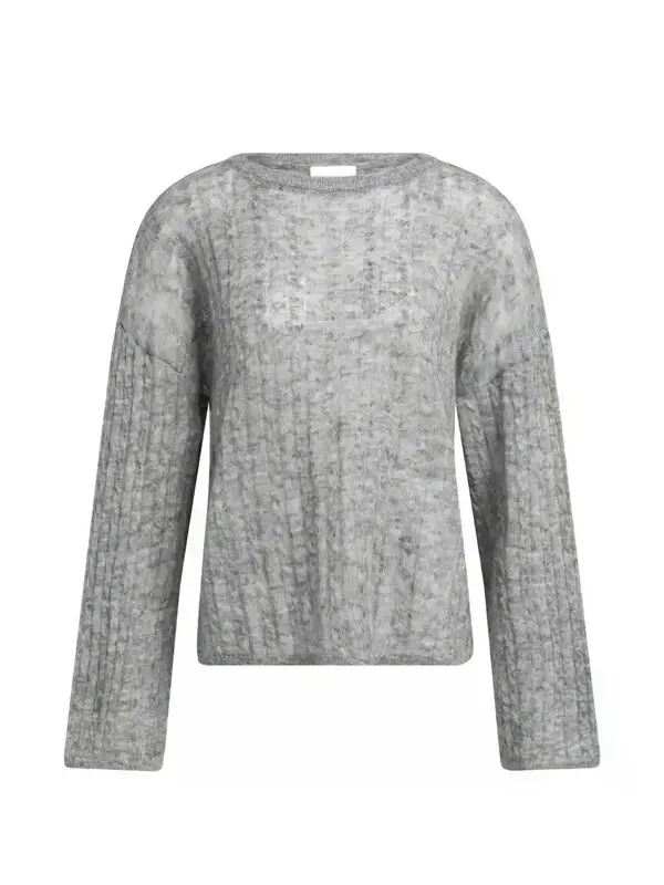 YAYA Cable-knit Boat-neck Sweater - Grey