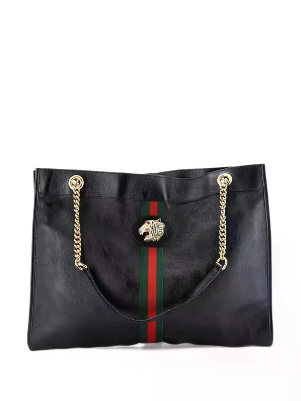 Gucci Rajah Chain Leather Large Tote Bag - Black
