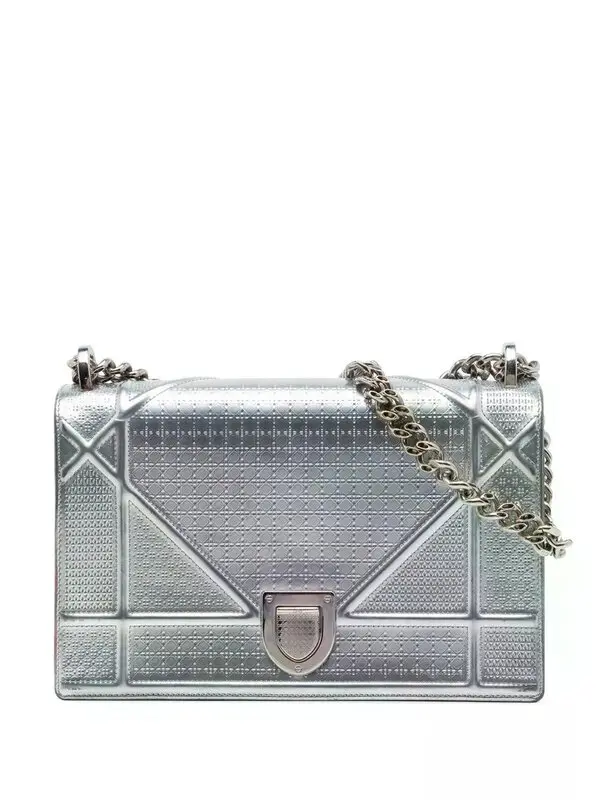 Dior 2017 Medium Metallic Patent Microcannage Diorama Flap Crossbody Bag - Silver