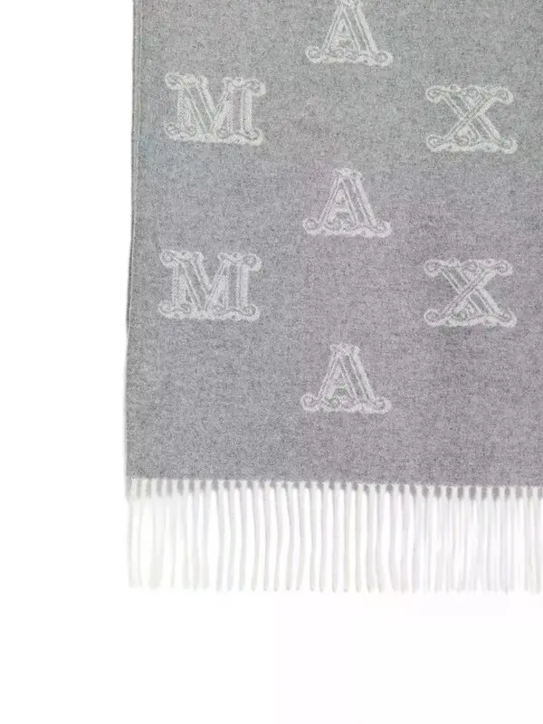 Max Mara Logo-jacquard Fringed Scarf - Grey