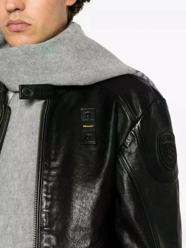 BLAUER. Logo-patch Leather Jacket