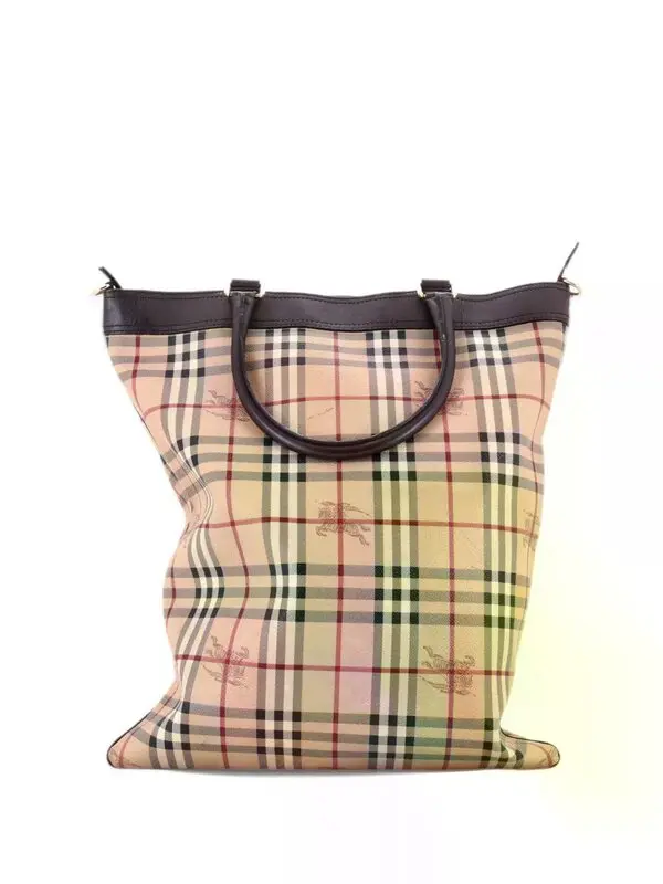 Burberry Tote Bag Haymarket Coated Canvas Satchel - Brown