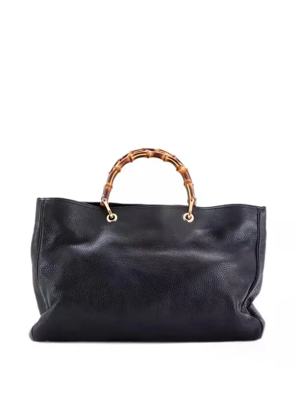 Gucci Bamboo Shopper Leather Large Tote Bag - Black