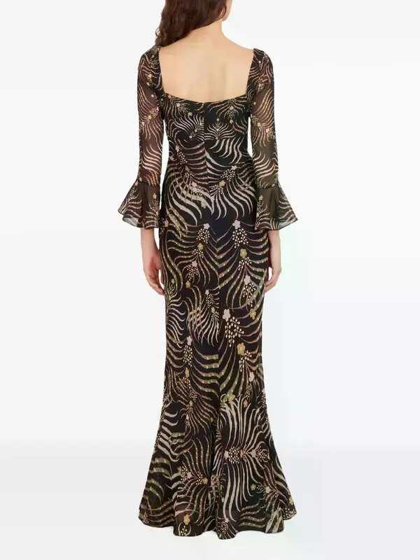 Saloni Willa Long-b Palm-print Dress