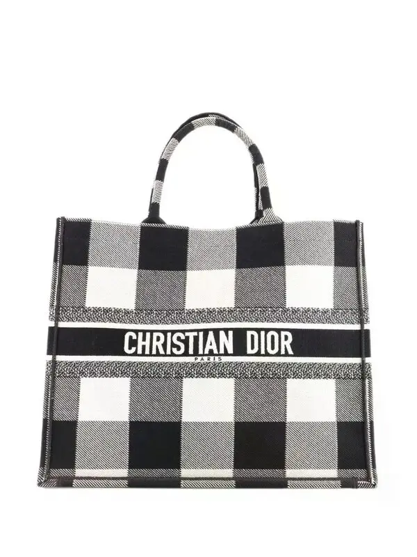 Dior Book Printed Check Canvas Large Tote Bag