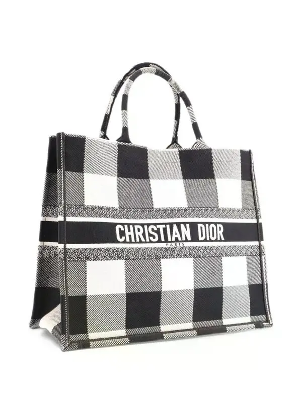 Dior Book Printed Check Canvas Large Tote Bag