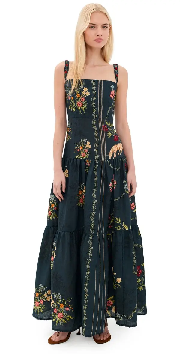 Agua Bendita Lima Isolda Linen Maxi Dress