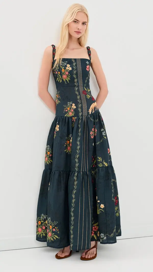 Agua Bendita Lima Isolda Linen Maxi Dress