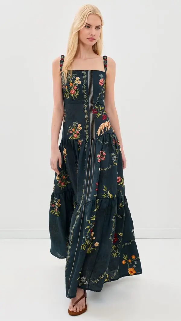 Agua Bendita Lima Isolda Linen Maxi Dress