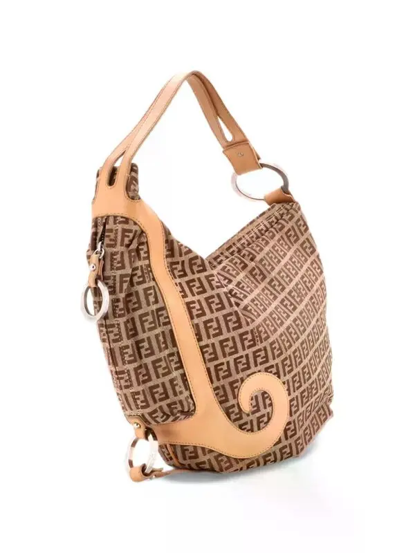 Fendi Oyster Bag Zucchino Canvas And Leather Large Hobo Bag