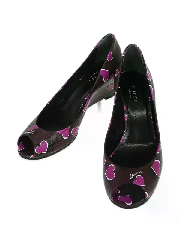 Gucci Heart-print Open-toe Pumps