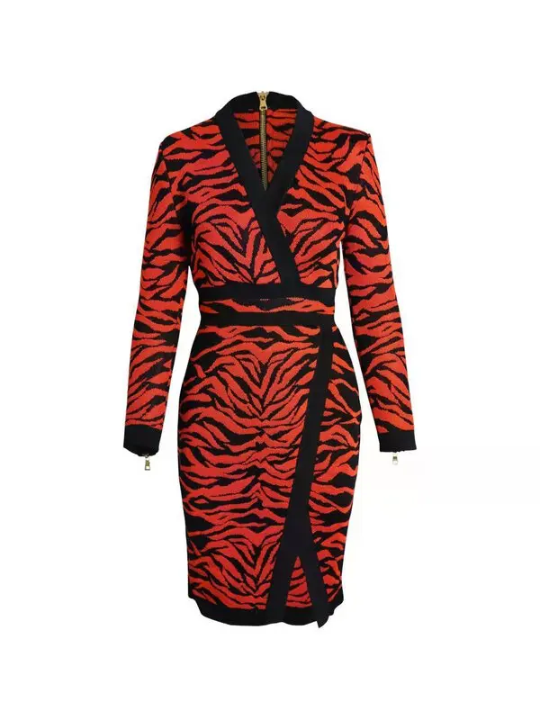 Balmain Wrap-effect Printed Dress - Orange