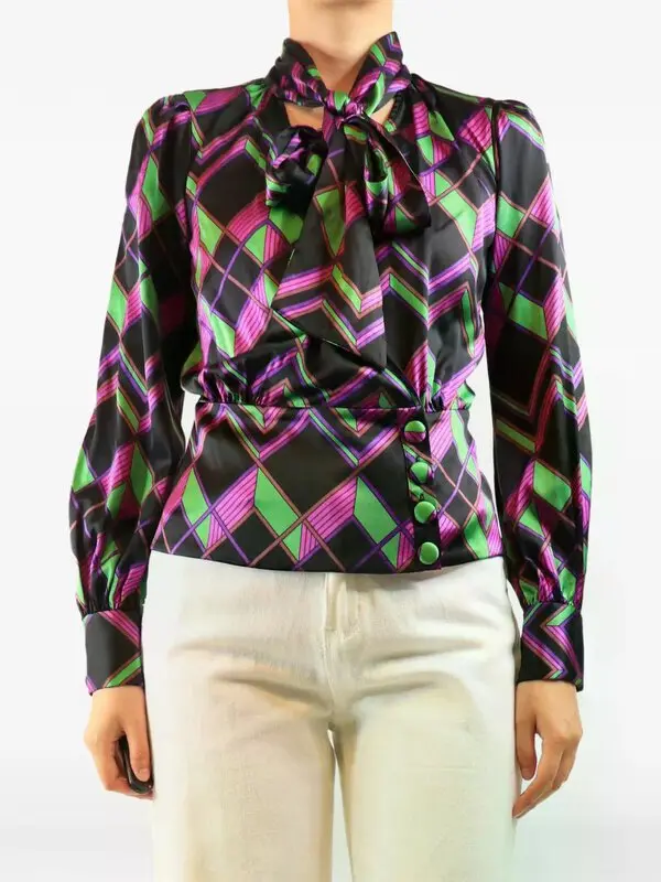 Diane Von Furstenberg Geometric-print Pussy-bow Blouse