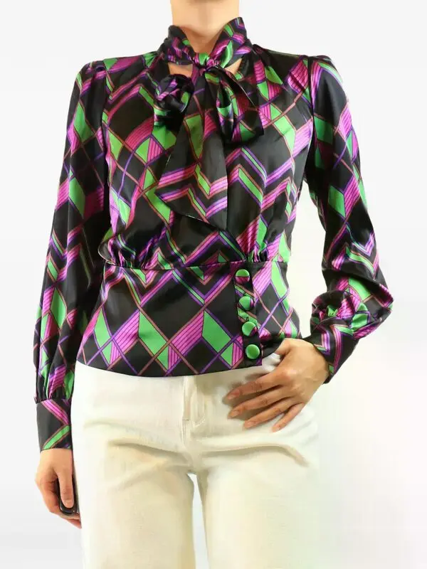 Diane Von Furstenberg Geometric-print Pussy-bow Blouse